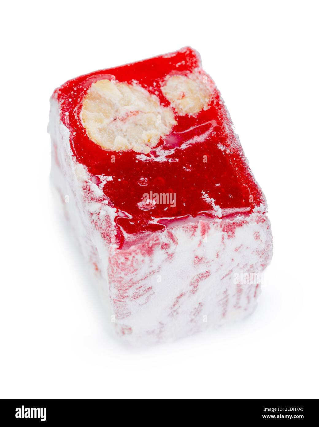 Close up of red Turkish Delight sweets isolated on white Stock Photo ...