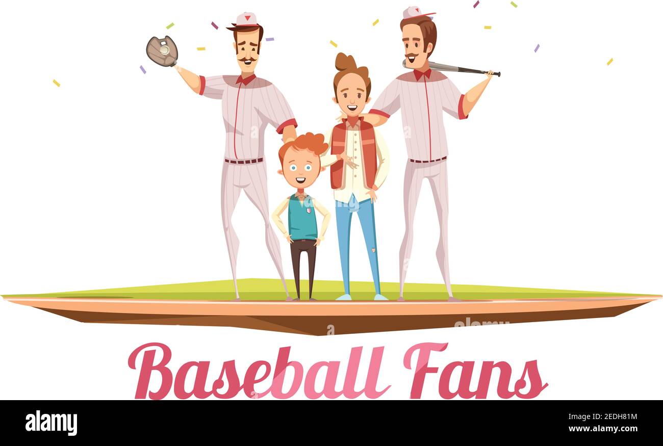 Baseball fans male design concept with two adults men and two boys on ...