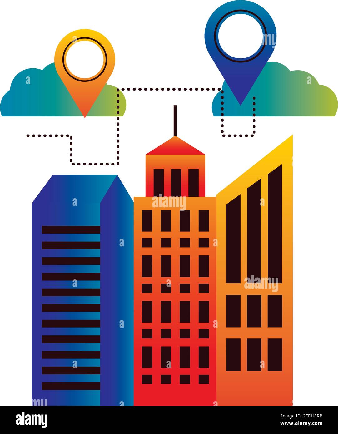 delivery service pins locations in buildings vector illustration design ...