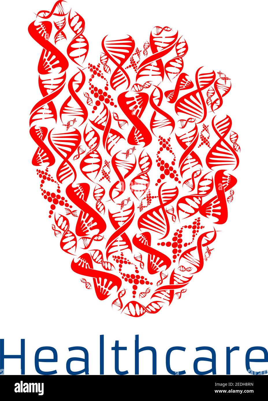 Heart shape symbol combined of human DNA helix. Healthcare poster with ...