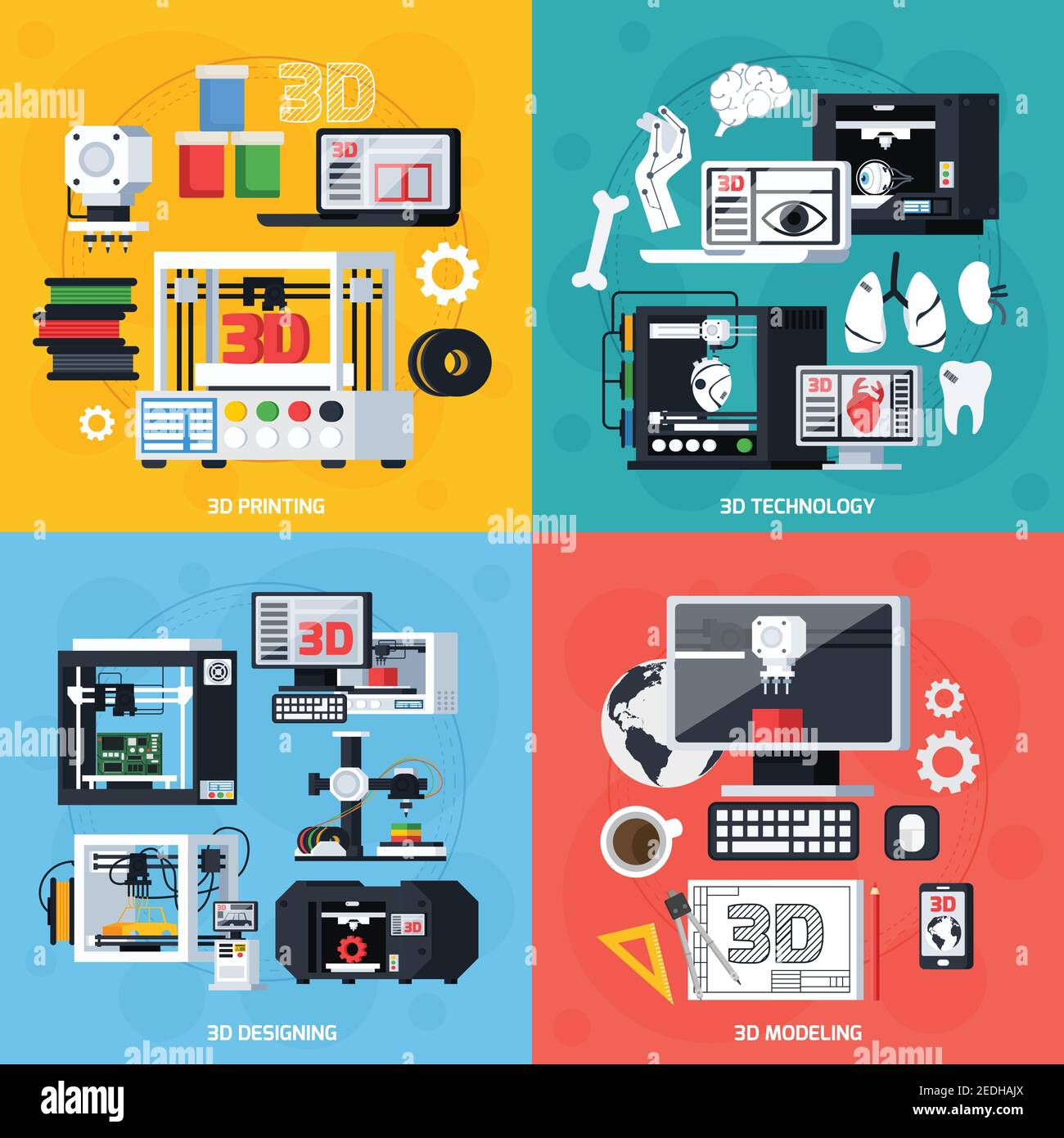 3D printing 2x2 design concept with designing modeling equipment ...