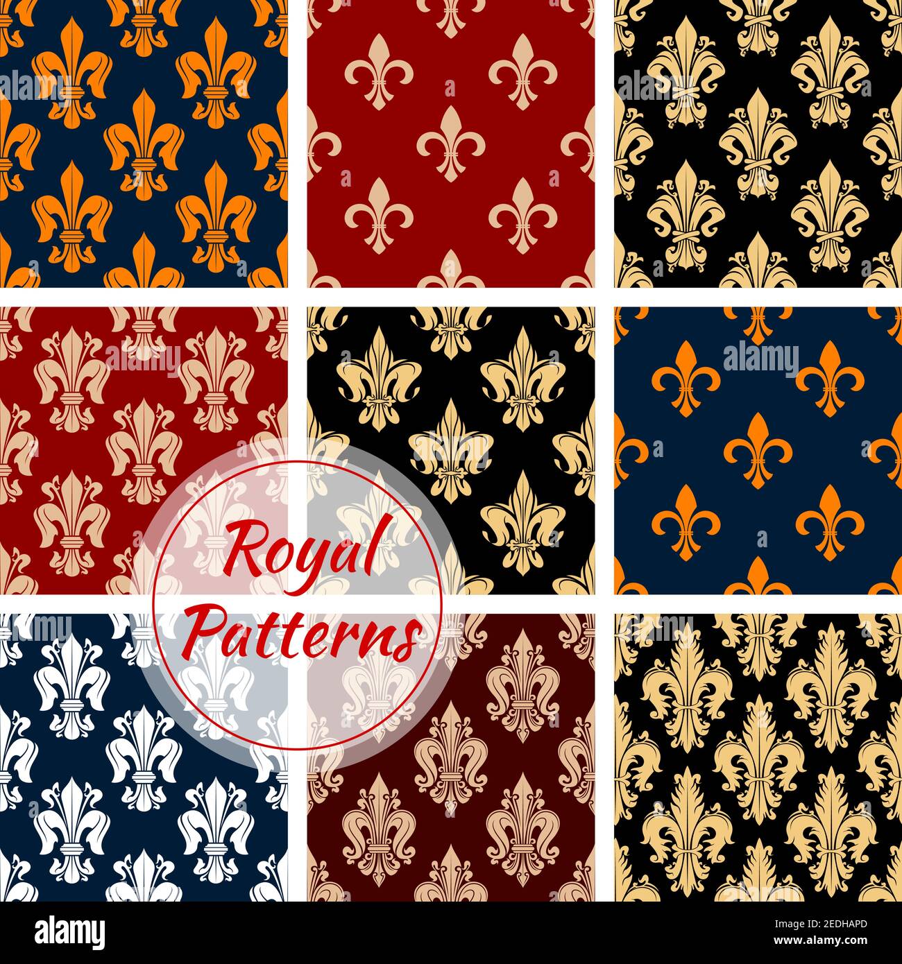 Floral fleur-de-lis royal ornament patterns set. Vector flourish ...
