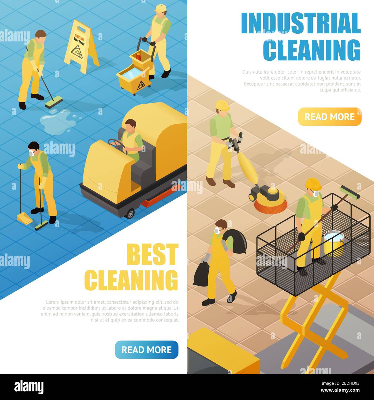 Industrial cleaning service isometric vertical banners set 3d isolated ...