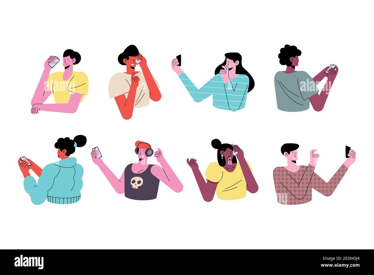 young eight persons wearing technology avatars characters vector ...