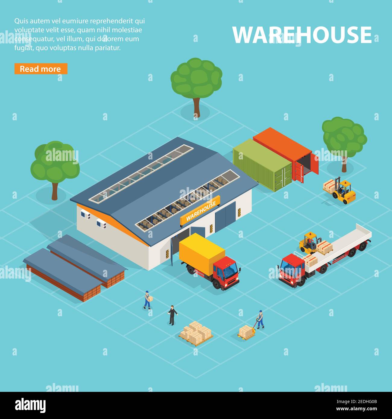 Warehouse top view isometric design concept with storage buildings ...