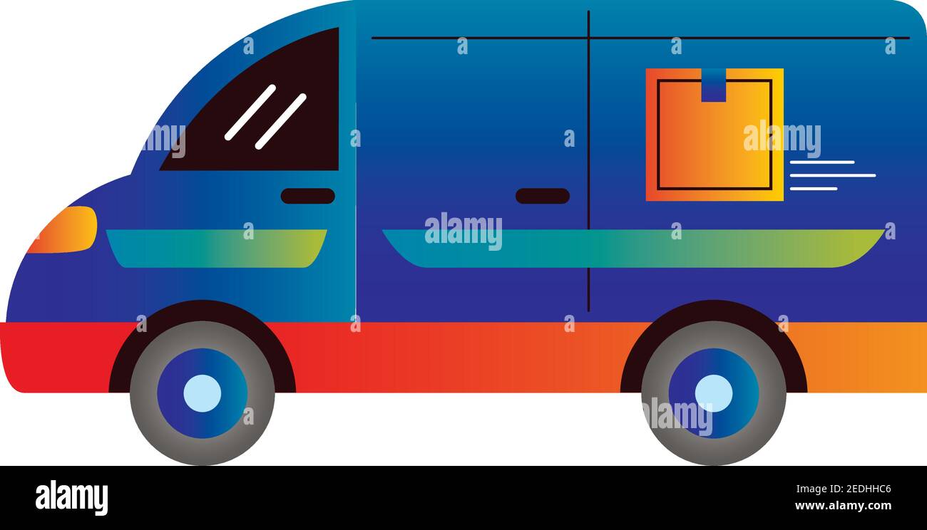 delivery service box carton in van vehicle vector illustration design ...