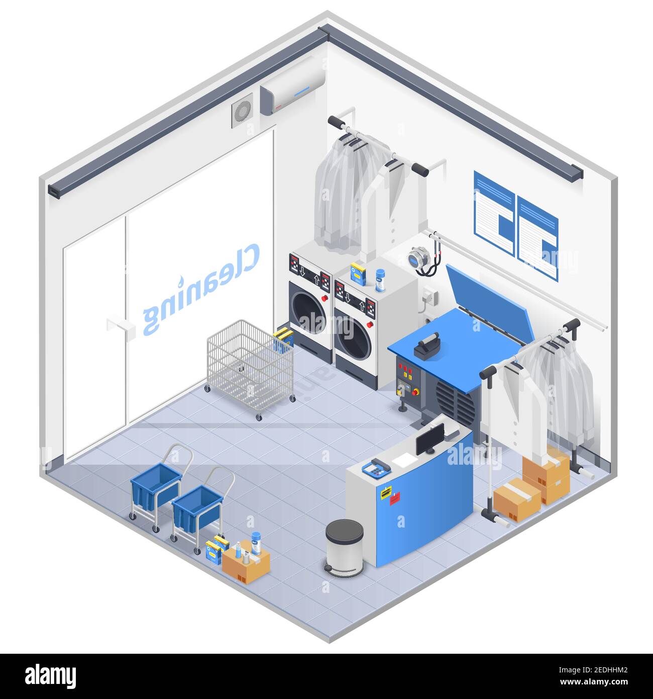 Laundry Interior isometric composition with washing machines and ...