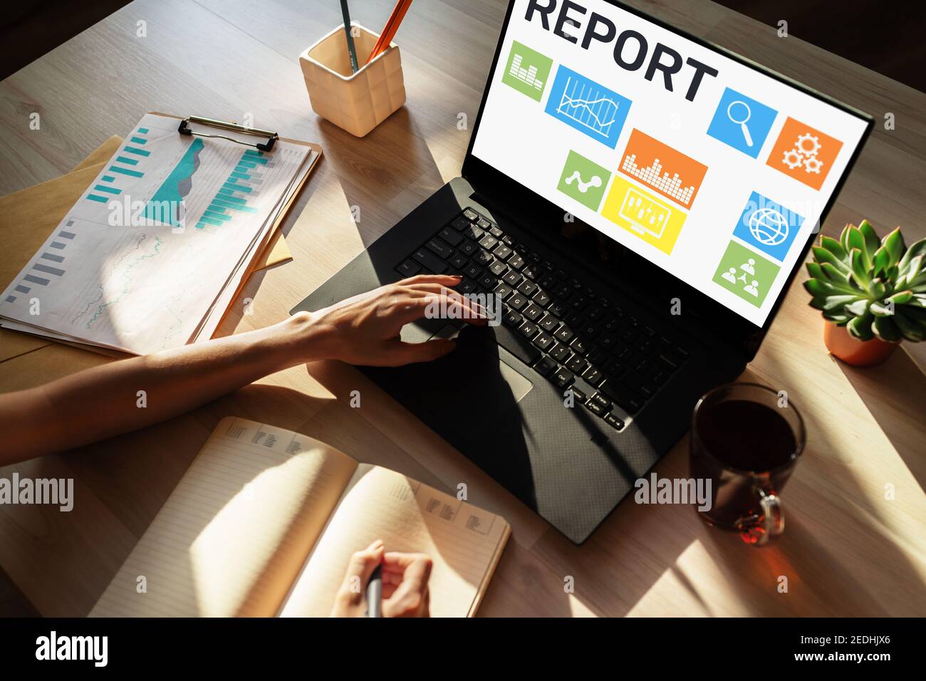 Financial report form on device screen. Business and finance concept ...