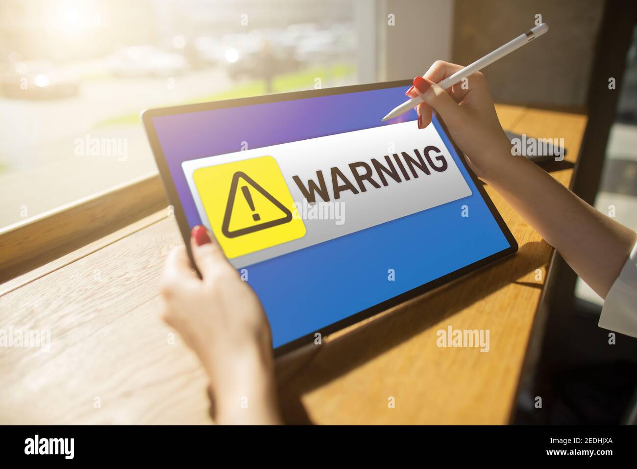 Warning message sign on screen. Virus detection security breathe ...