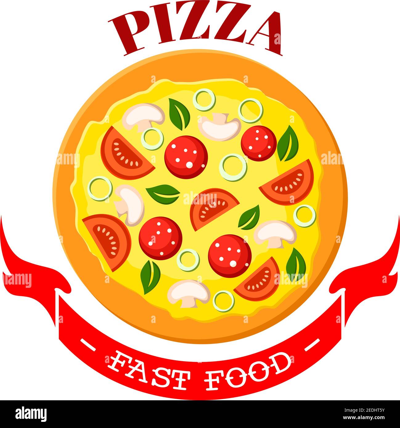 Pizza icon. Fast food snack vector isolated emblem of italian cuisine ...