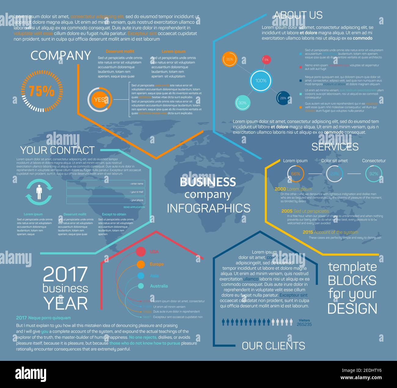 Company infographics with business charts, diagrams, information blocks ...