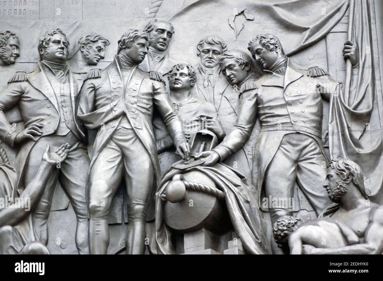 Bronze frieze at the base of Nelson's Column in Trafalgar Square ...