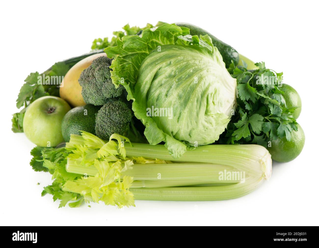 green fruits and vegetables on white background Stock Photo - Alamy