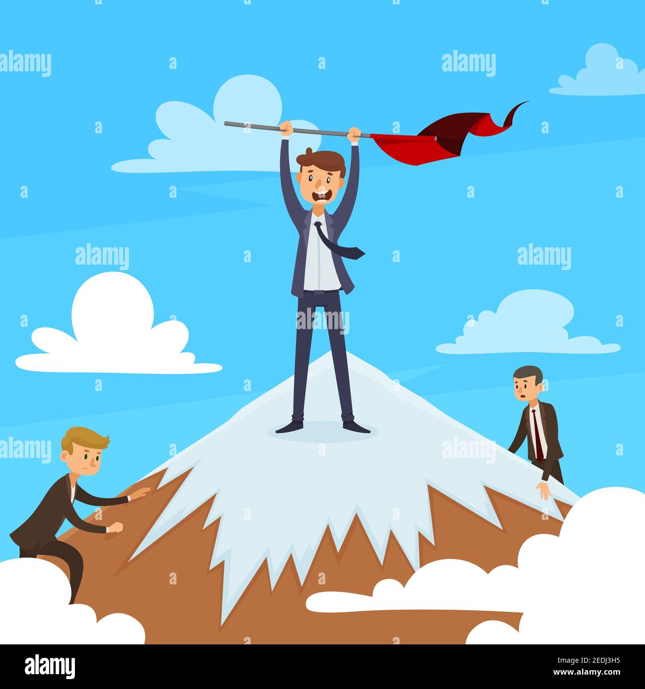 Successful career design concept with winner on mountain top and ...