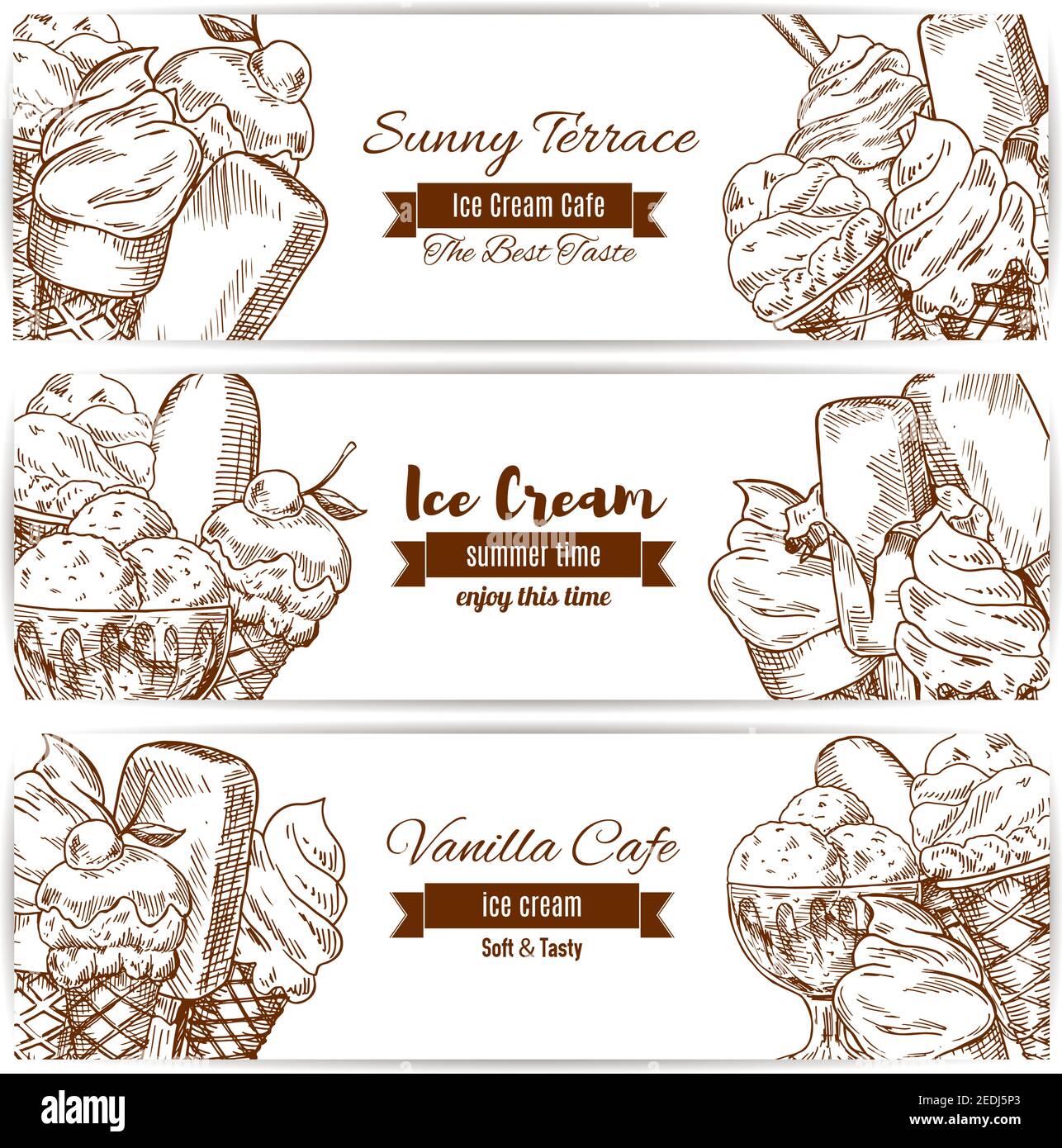Ice cream sketch of sweet fruity ice cream desserts soft ice cream in ...