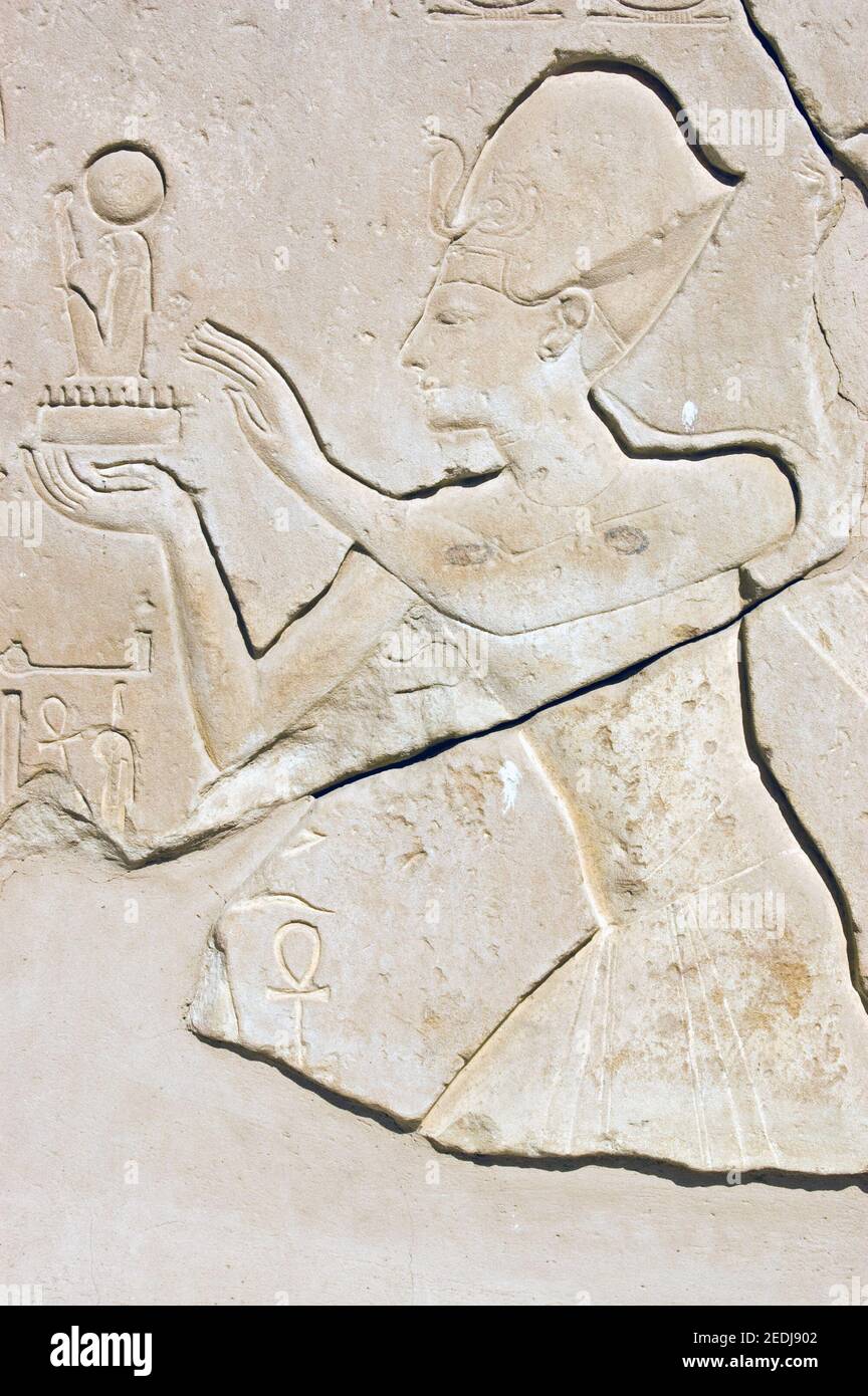 The ancient Egyptian Pharoah Seti I shown making an offering to the ...