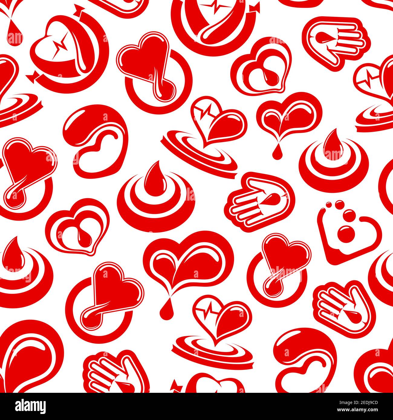 Blood donation and heart health vector seamless pattern of cardiology ...