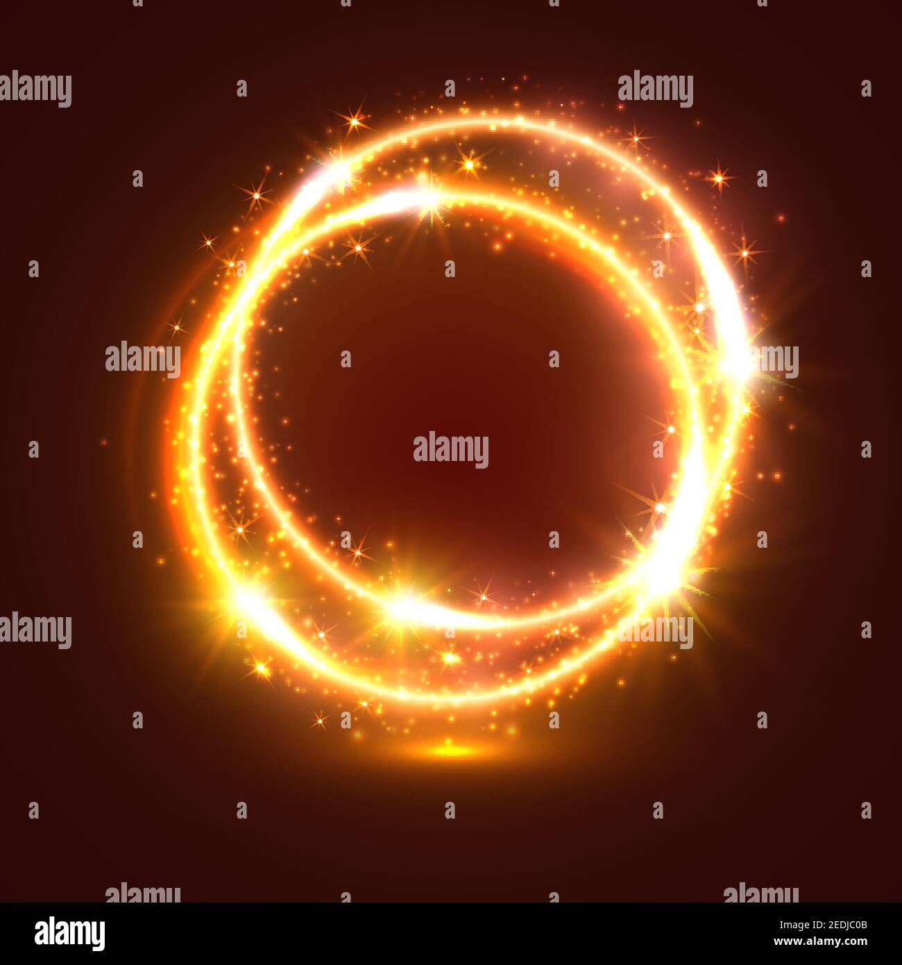 Abstract golden light rings or sparkling and shining golden neon ...