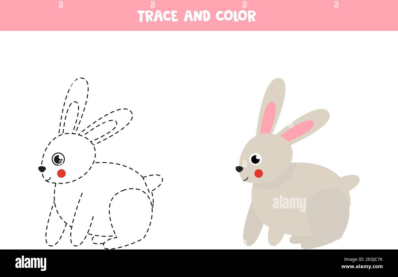 Trace and color cute rabbit. Educational game for kids. Writing and ...