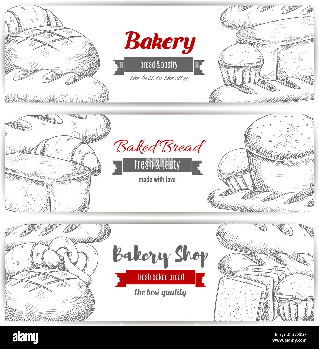 Bakery, bread and pastry shop banner set. Fresh loaves of bread ...
