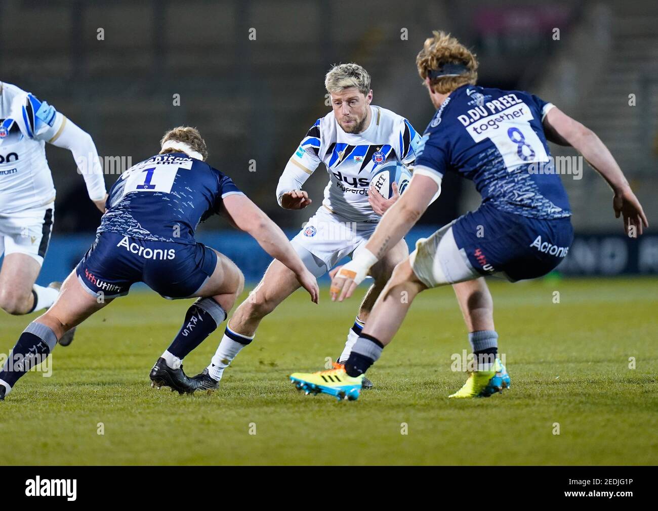 Sale Sharks prop Ross Harrison lines up to tackle Bath Rugby's fly-half ...