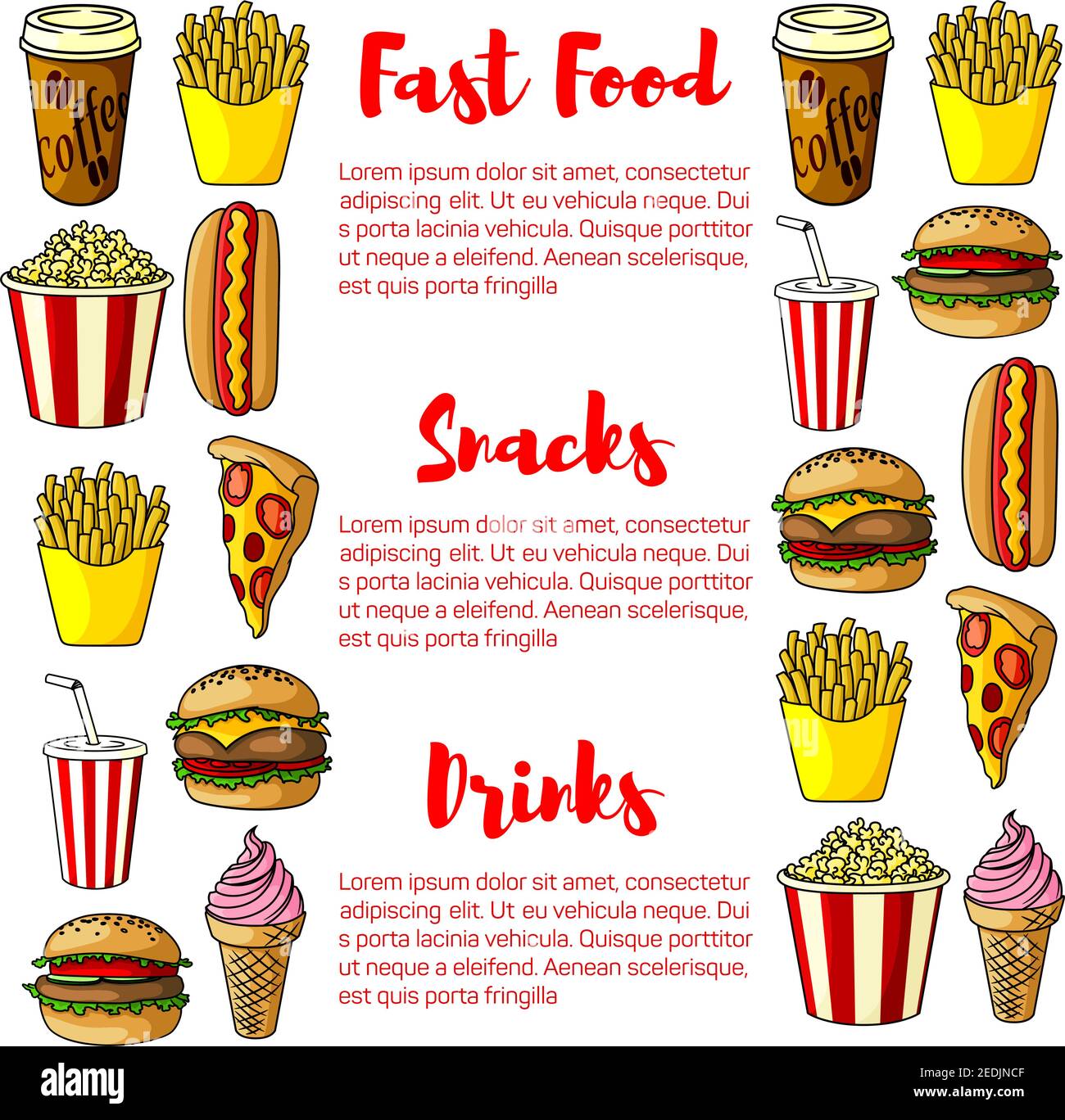 Fast Food poster with information on junk food snacks, drinks and ...