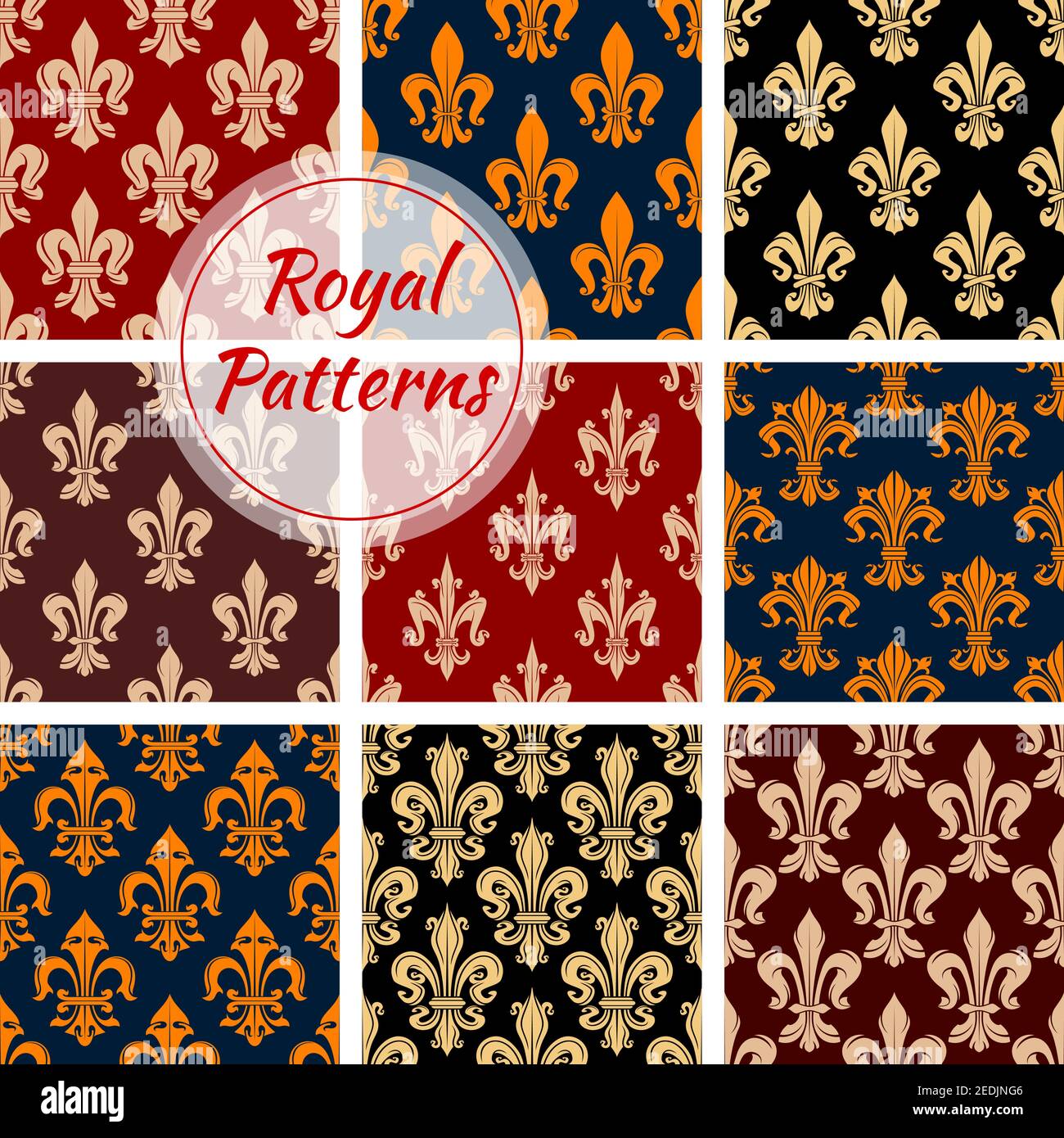 Fleur-de-lis or royal french lilly heraldic flower seamless patterns ...
