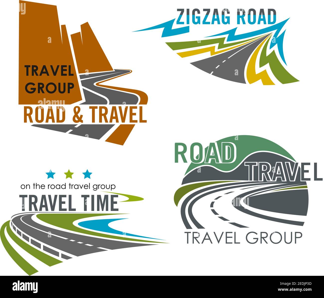 Road or route vector icons. Emblems of highway, motorway lane or ...