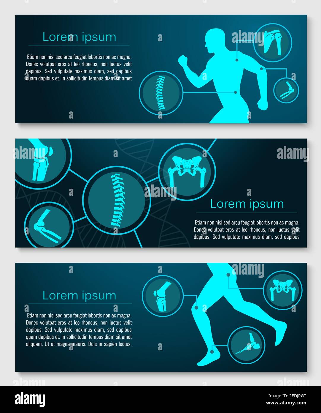 Medical banner template set with human skeleton bones. Running man ...