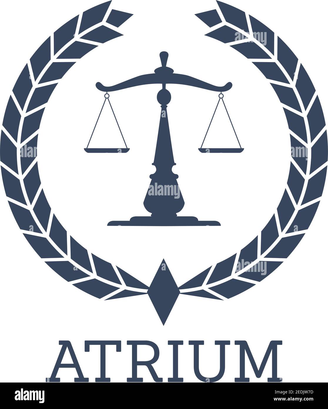 Juridical or legal center or company icon. Atrium emblem with Scales of ...