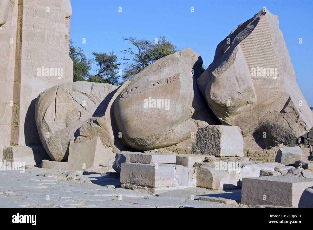 The toppled giant statue of the ancient Egyptian Pharaoh Ramses II ...