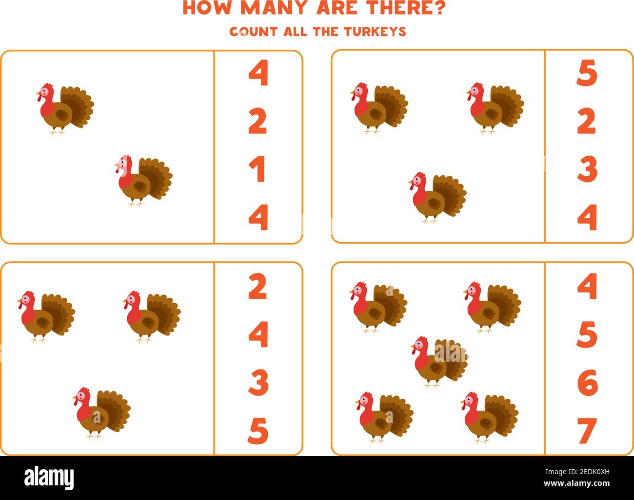 Count all farm turkeys and circle the correct answers. Math game for ...