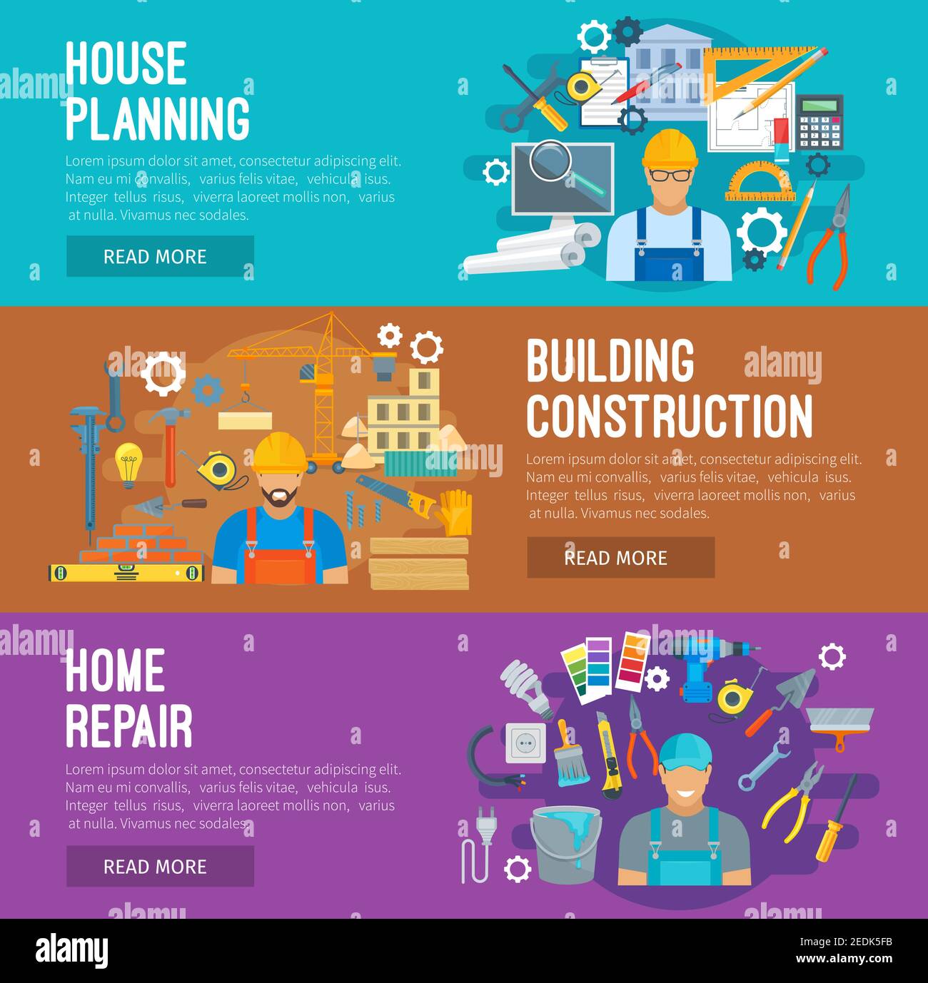 Building construction, home repair and house planning banner set ...