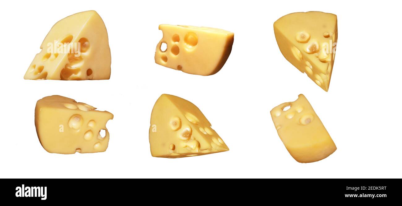 piece of cheese from different angles, set of triangular segments of ...