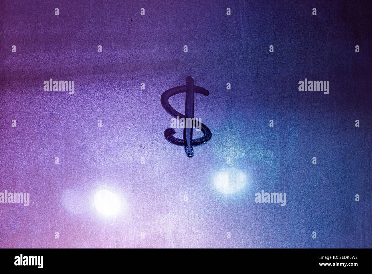 Dollar currency sign handwritten on fogged window. Dollar symbol on wet ...