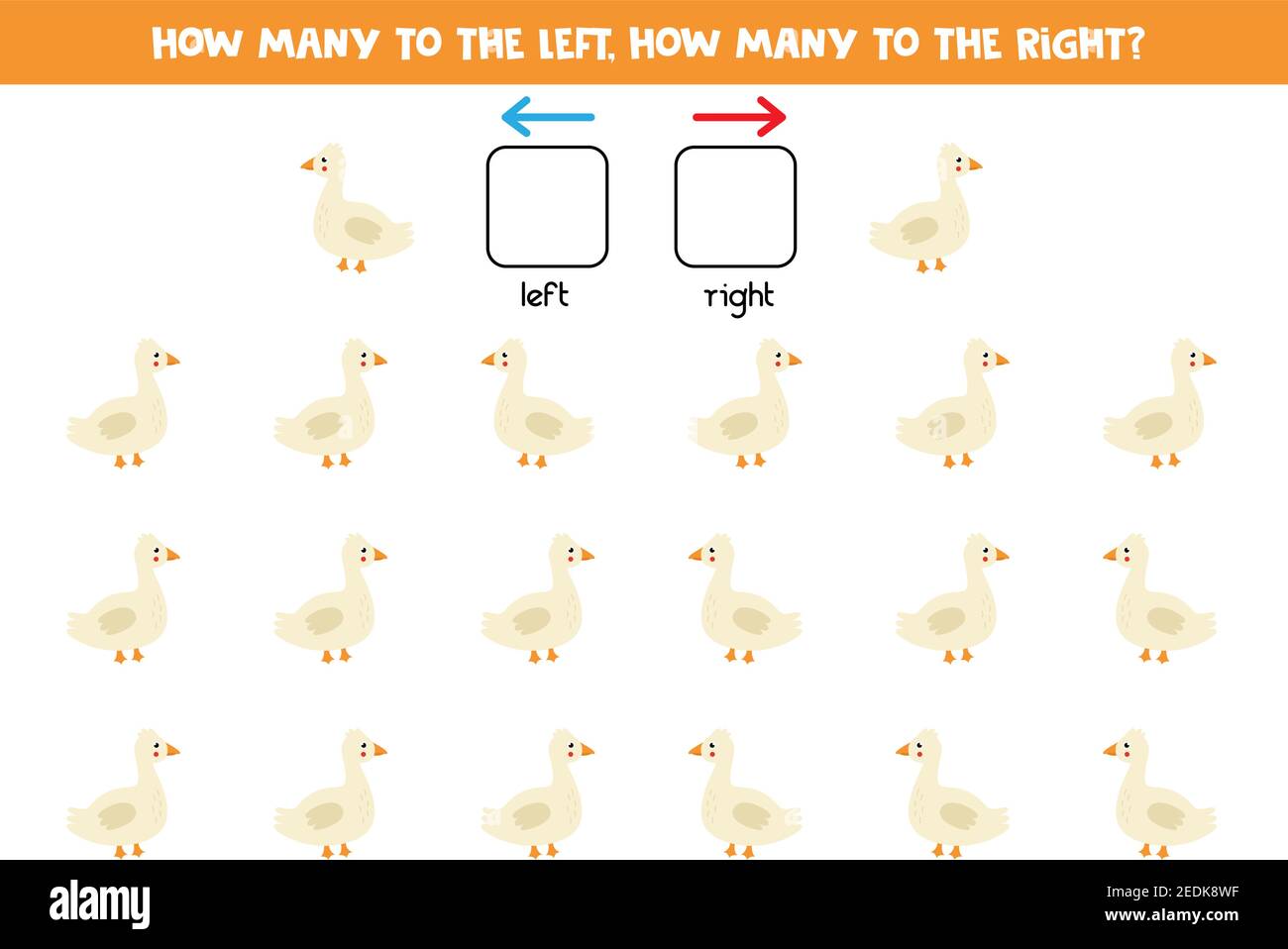 Left or right with cute cartoon goose. Educational game to learn left ...