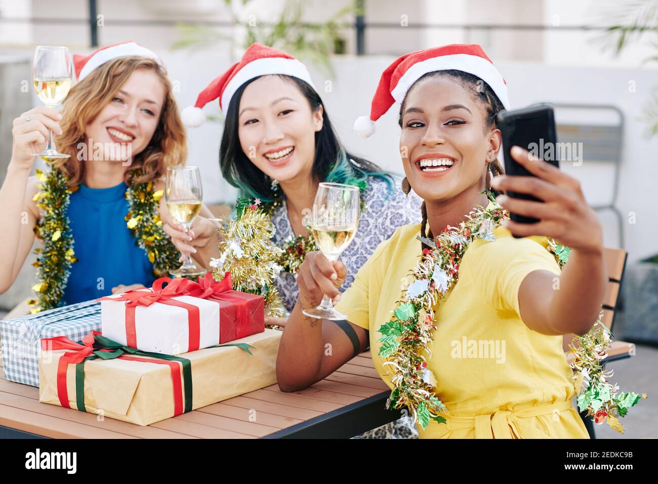 Taking selfie at Christmas party Stock Photo - Alamy