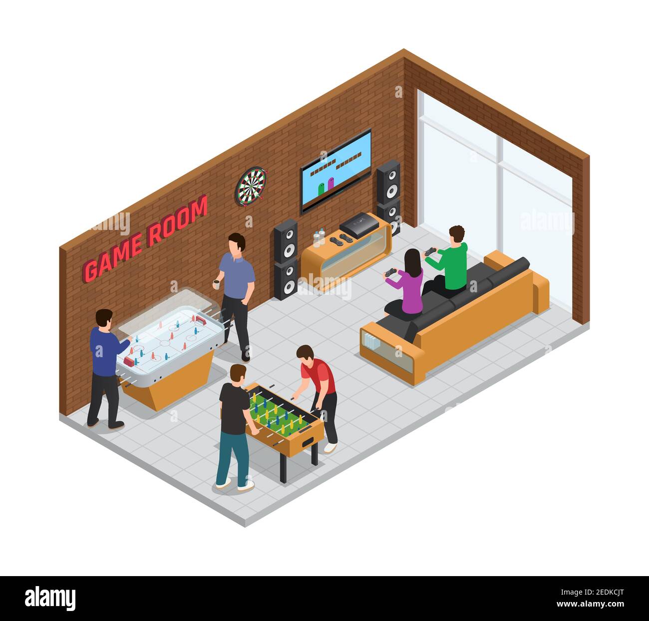 Home game club interior isometric composition cozy room for relaxation ...