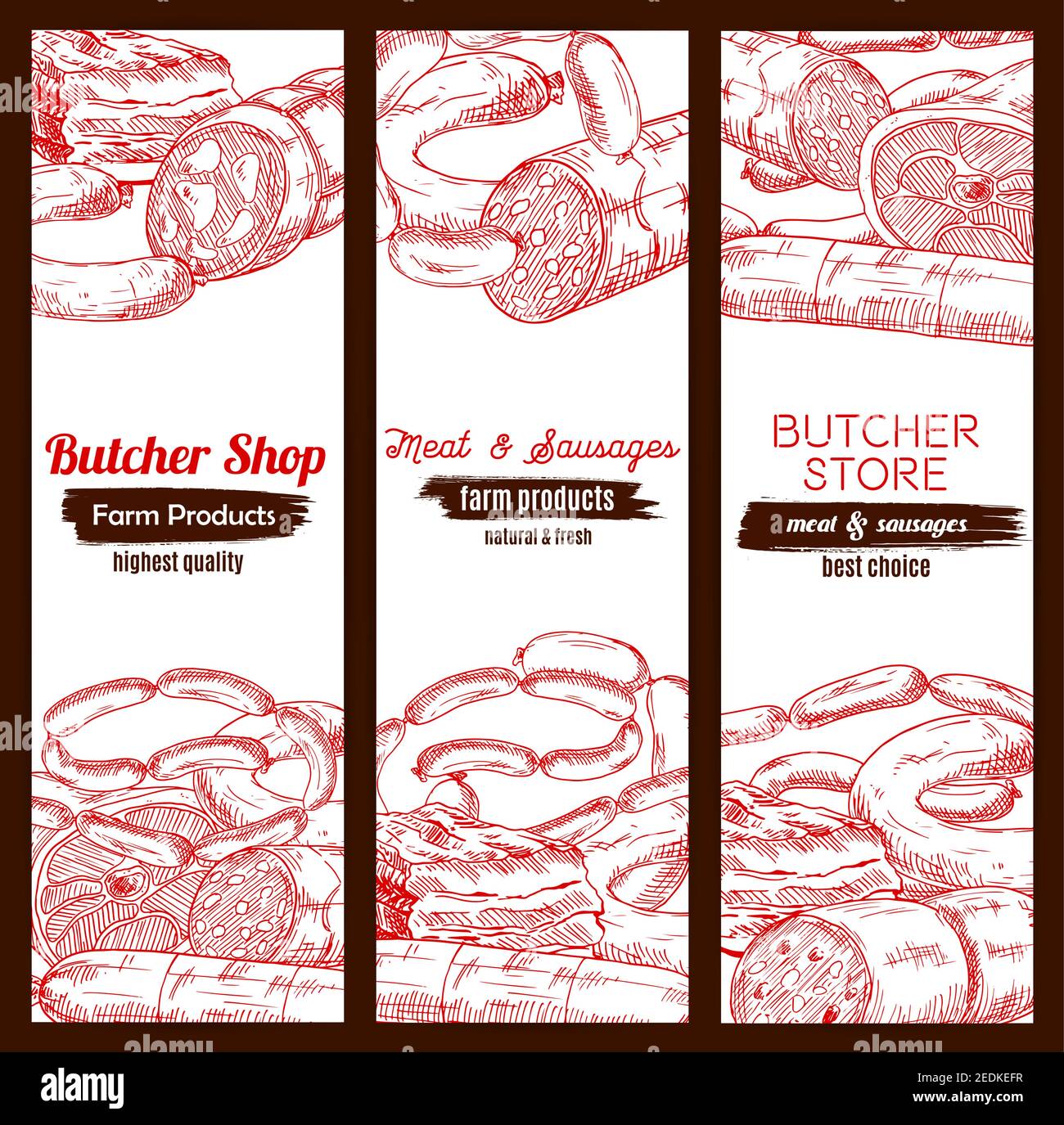 Meat banners sketch set. Butchery store or butcher shop meaty products ...