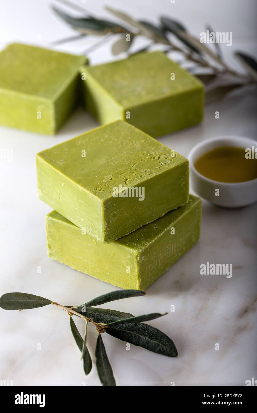 Organic natural handmade bay laurel soap with olive oil and leaves on ...
