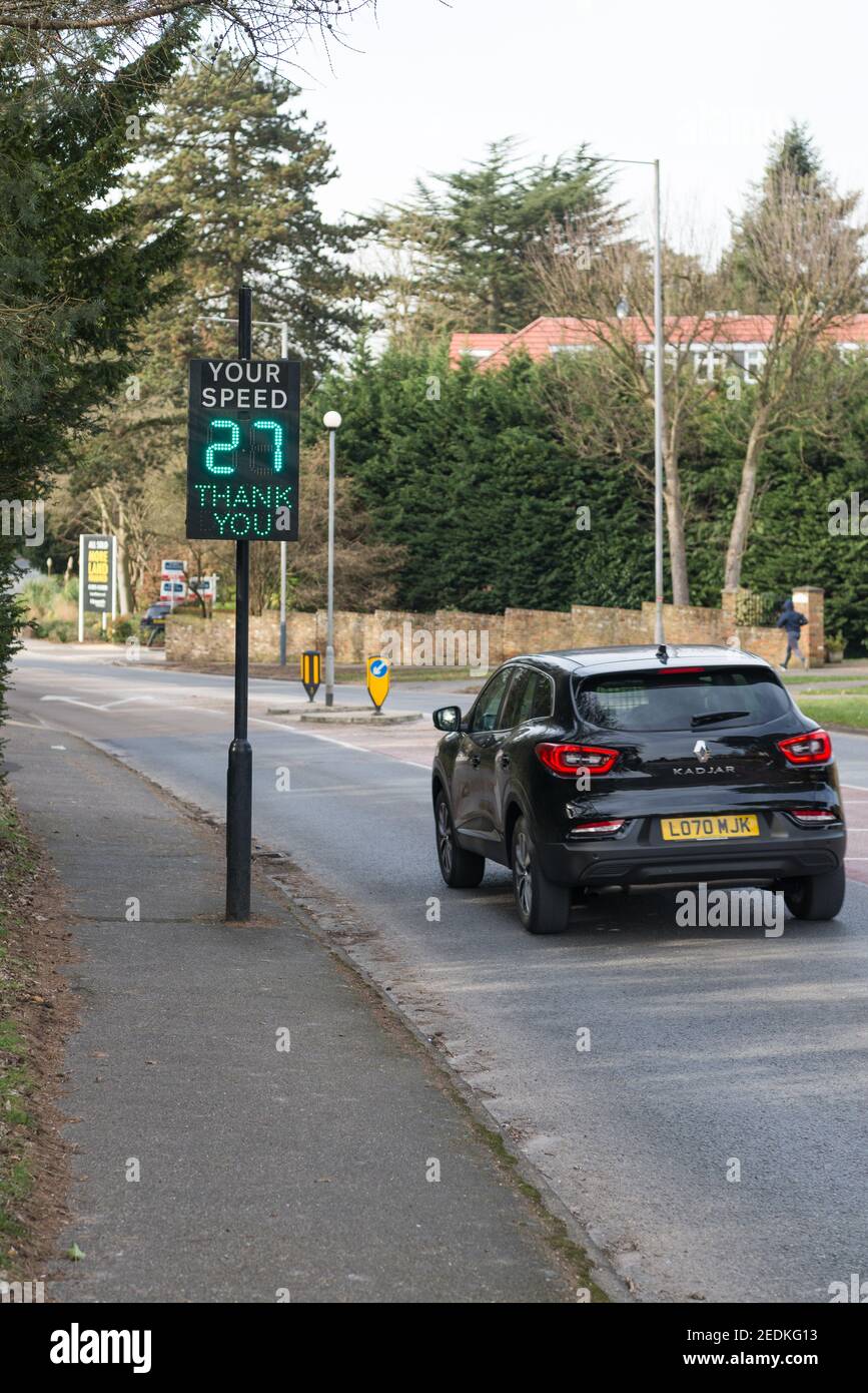 Roadside speed warning sign, indicating speed of approaching vehicles ...
