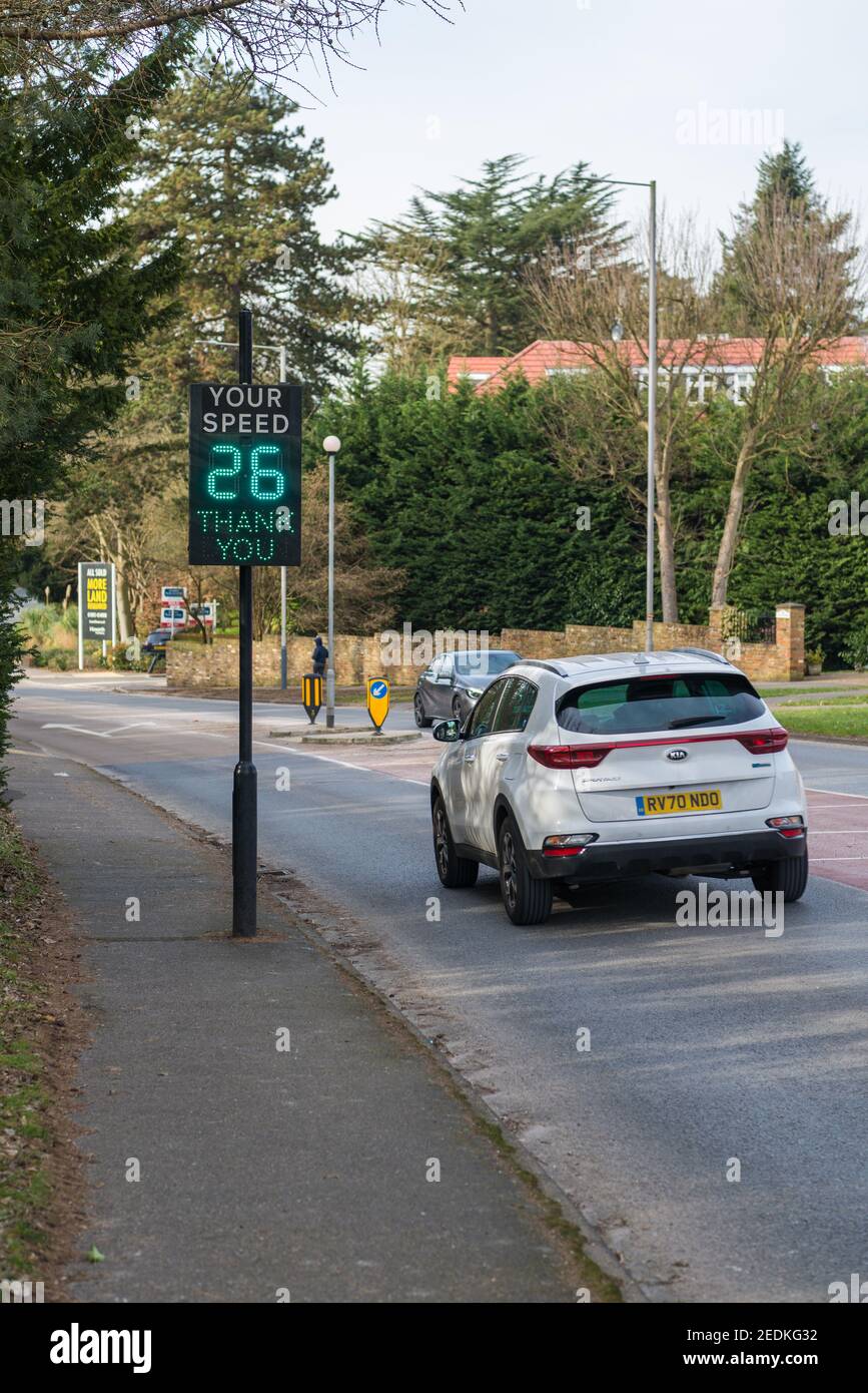 Roadside speed warning sign, indicating speed of approaching vehicles ...