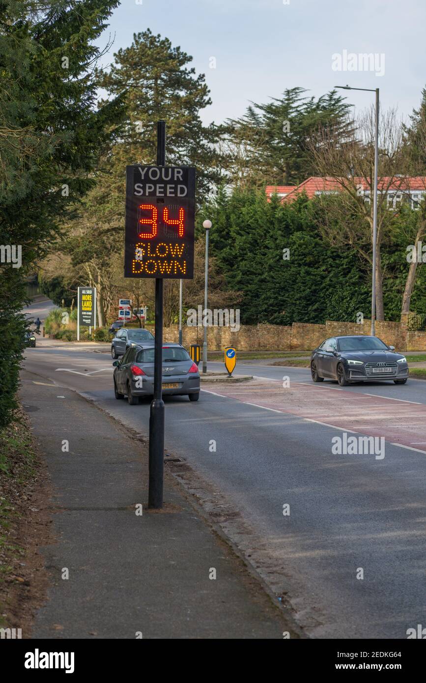 Roadside speed warning sign, indicating speed of approaching vehicles ...