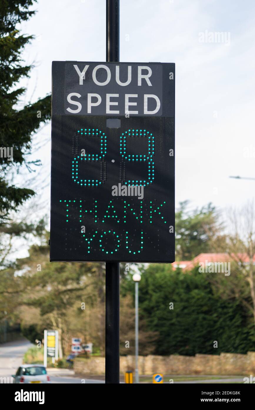 Roadside speed warning sign, indicating speed of approaching vehicles ...