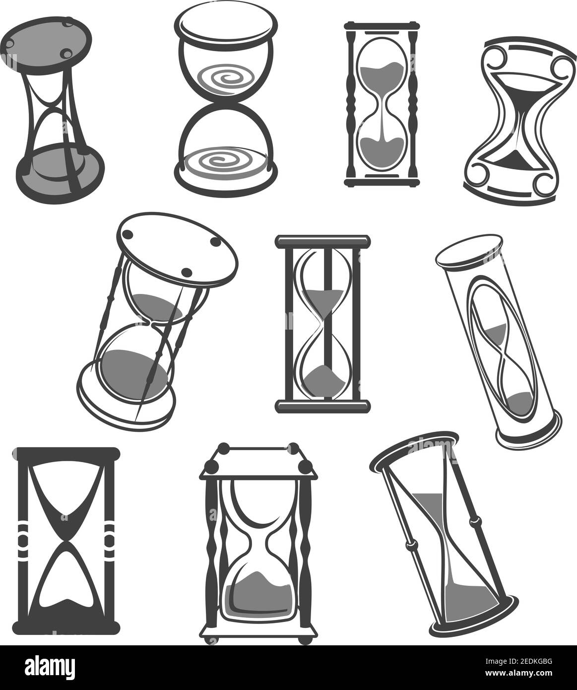 Hourglass or sandglass vector icons. Set of isolated sand watch and ...