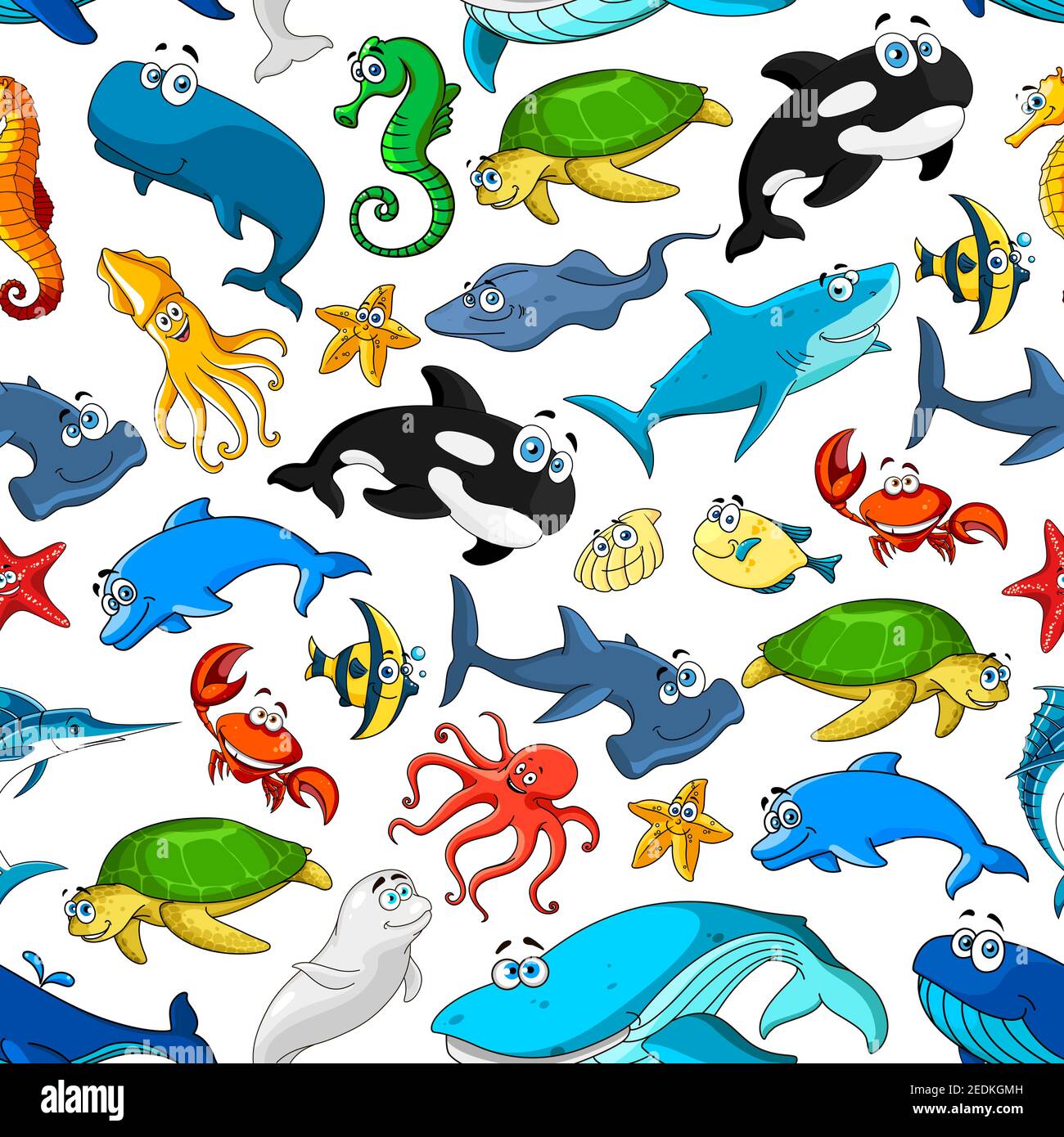 Cartoon seamless vector pattern of sea animals of starfish or shell ...