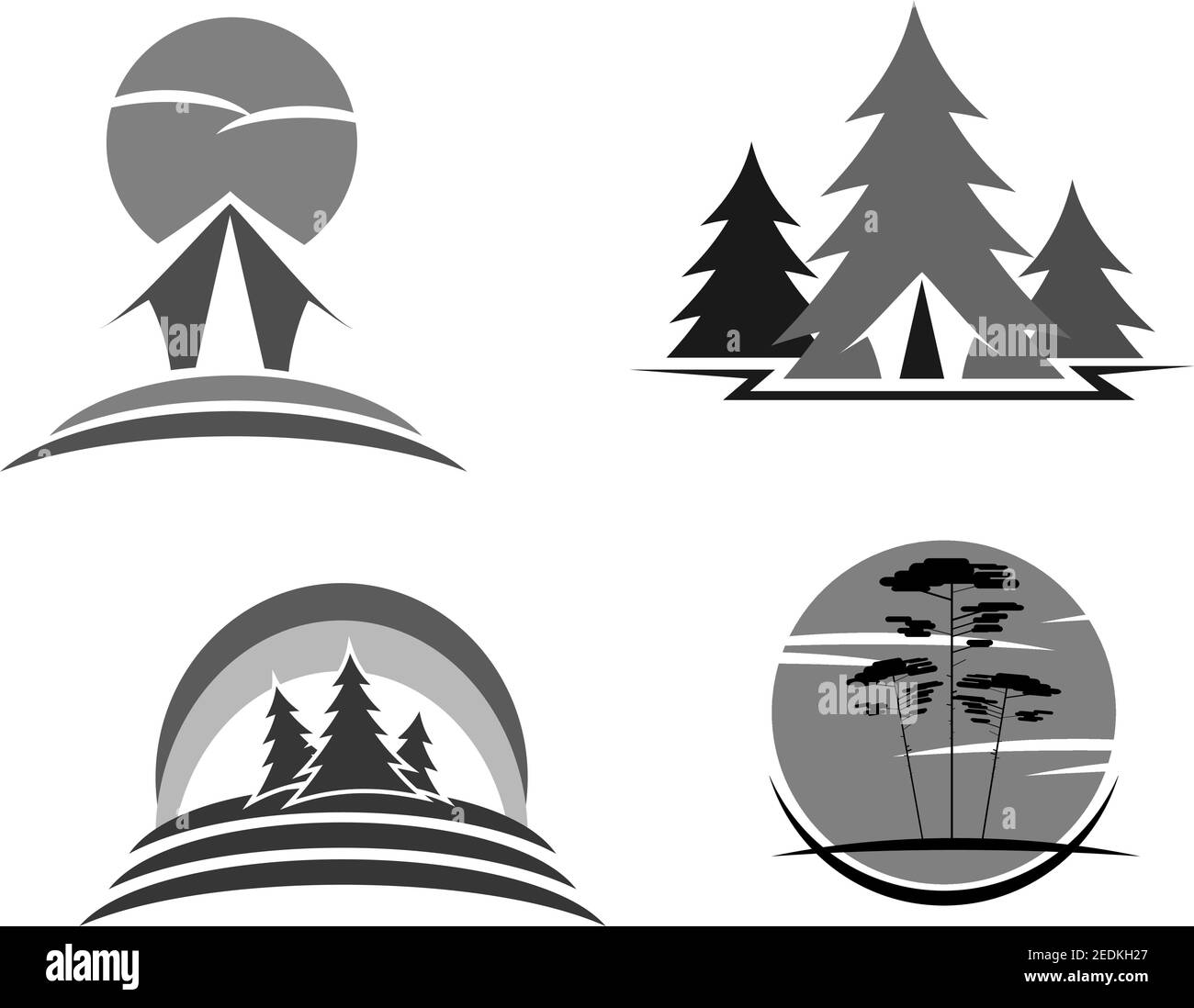 Eco tourism, green travel or camping vector icons. Isolated emblems set ...