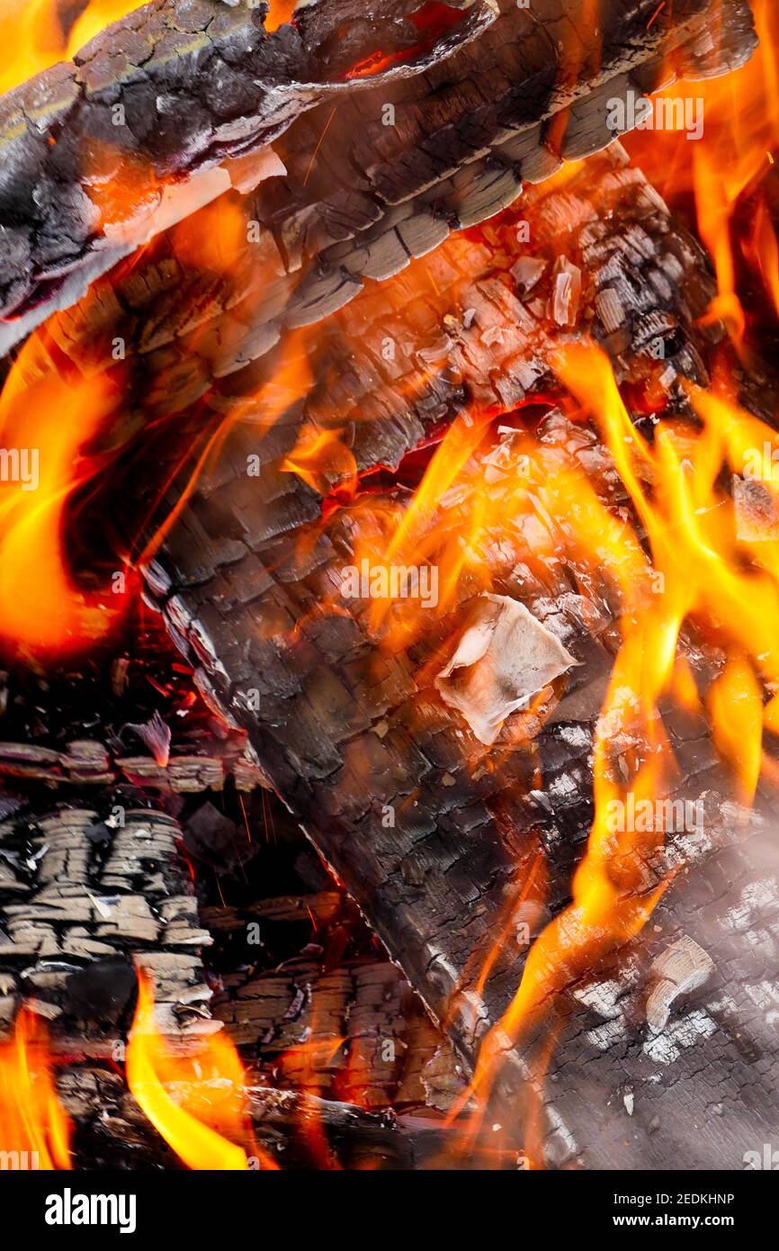 Burning wood, close-up view, France Stock Photo - Alamy