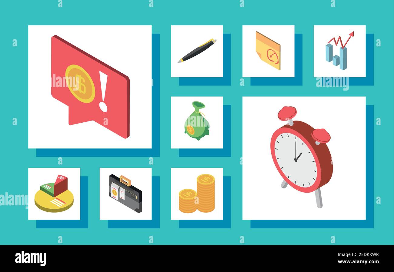 tax day money statistics diagram clock icon set vector illustration ...