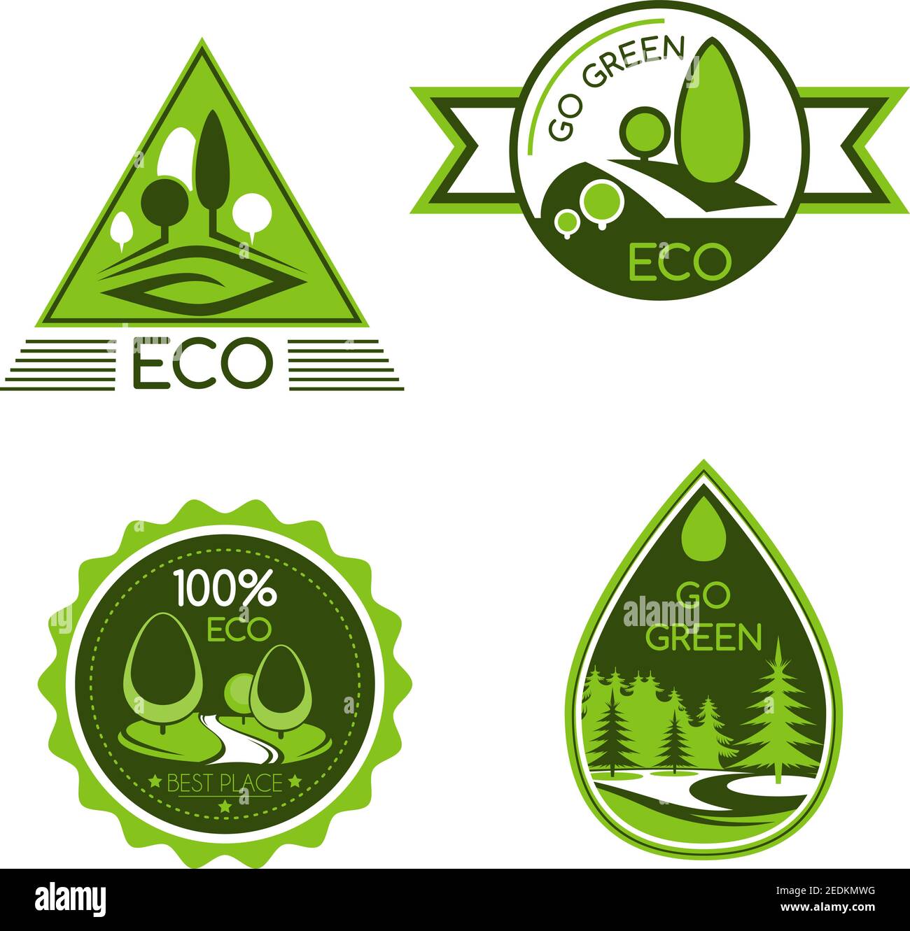Go Green vector icons. Nature and environment protection symbols of ...